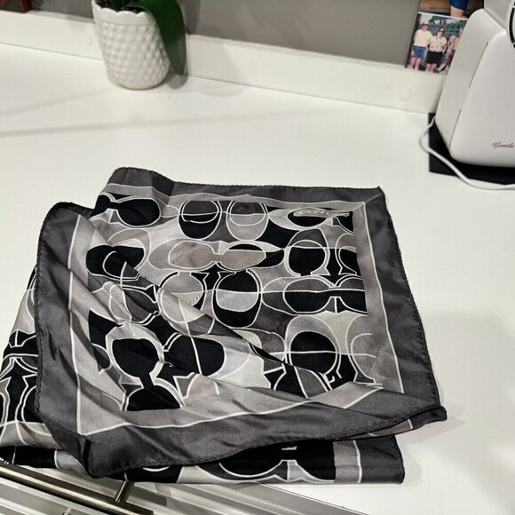 Coach | Accessories | Vintage Coach Logo Blackgray Silk Scarf | Poshmark